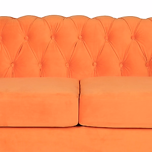 RARZOE Traditional Chesterfield Loveseat Sofa, Modern Vintage Chesterfield Button Tufted Velvet Couch with Nailhead Trim Scrolled Arms for Living Room Bedroom Office(Orange)