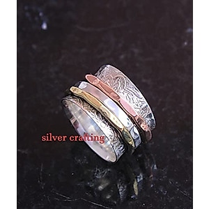 Three Tone Spinner Ring, 925 Sterling Silver, Statement Ring, Handmade Ring For Woman’s (6.5)