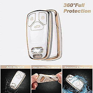 for Audi Key Fob Cover with Keychain Lanyard,Compatible with Audi A4 Q7 Q5 TT A3 A6 SQ5 R8 S5 3-Buttons Smart Remote Key Protector