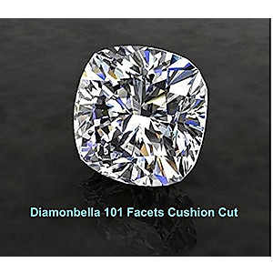 Diamonbella 101 facets 2 Carat Princess Cushion Cut NSCD Simulated Diamond Ring Band Set Solid 925 Silver Halo DBCUSHSET7 (Ring-Set, 6)