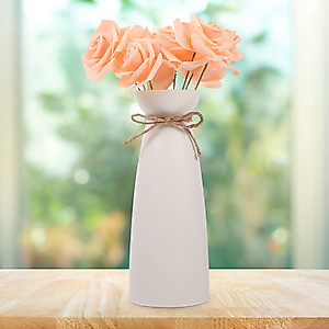 Generic Ceramic Flower Vase with Rustic Rope Flower Arrangement Container Centerpieces Vase Decor for Home Garden Office Vase Floral Decorative, White, 7X22.5CM