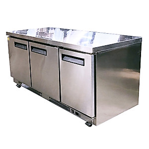 cooler depot Commercial Under Counter Refrigerator 3 doors 72 Inches Width 15.5 Cu. Ft. 3 Shelves Stainless Steel 33°F~41°F 115V/60HZ -KTR-72B