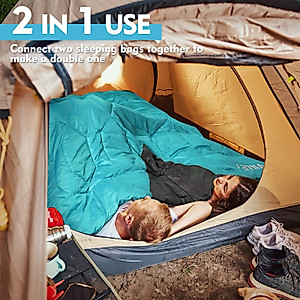 VILLEY Camping Sleeping Bag, Lightweight Backpacking Sleeping Bag with Carrying Bag for Adults & Kids, Outdoor Camping Hiking Equipment for 3 Season Warm & Cool Weather - Summer, Spring, Fall (Blue)