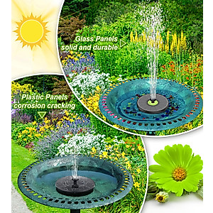 SZMP Solar Fountain 3.5W Bird Bath Fountains with Tender Green Flower 2024 Upgraded 100% Glass Panel, Solar Fountain Pump with 7 Nozzles, Solar Water Fountain for Hummingbirds, Garden, Pond (Black)