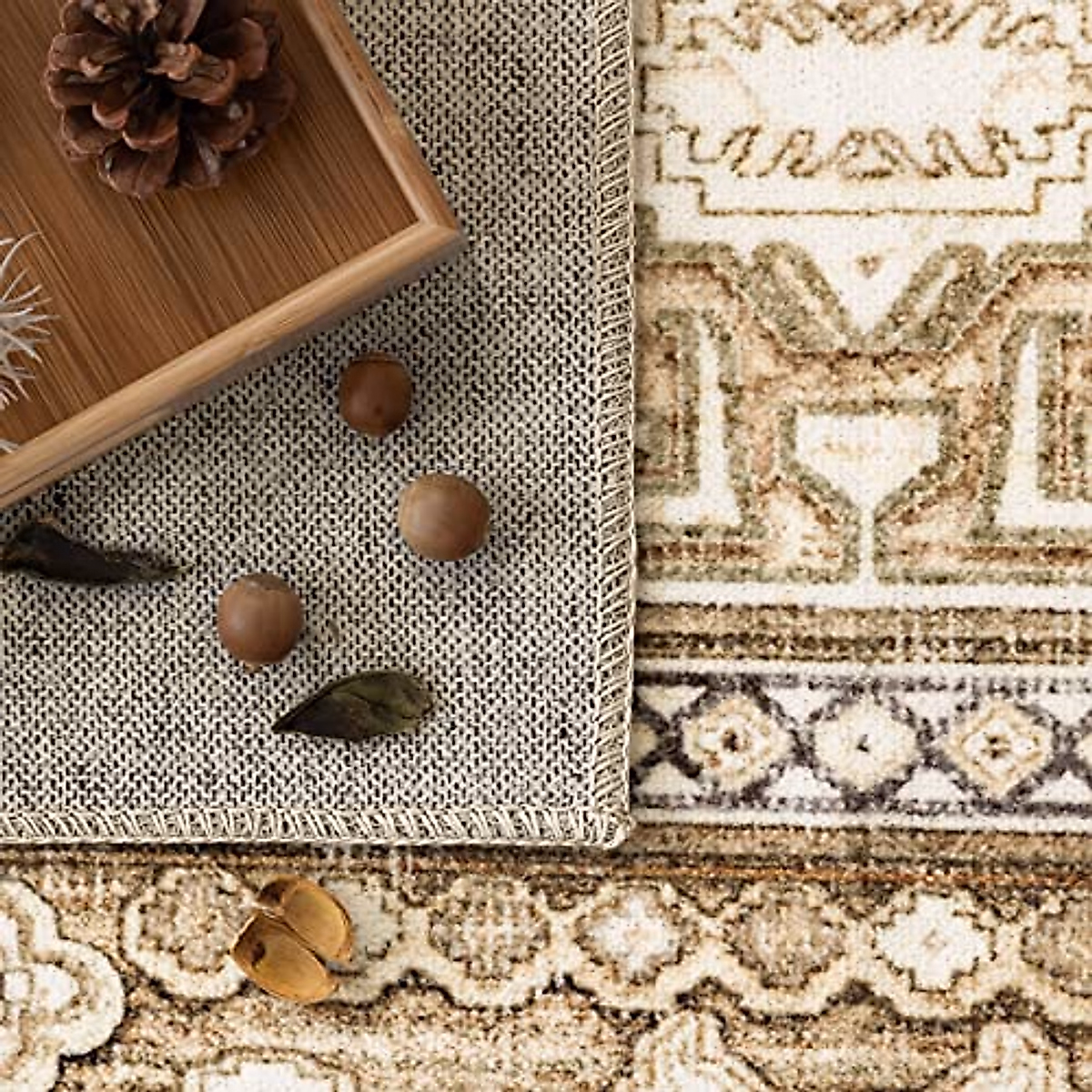 DECOMALL ALYTA Washable Area Rugs, Vintage Non-Slip Carpet for Living Room Bedroom Sitting Room Family Room, Beige 7’6”x9’6”