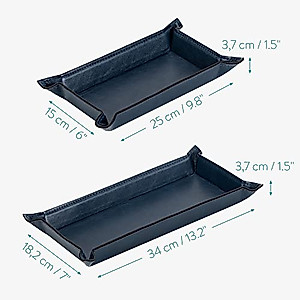 Navaris Faux Leather Tray Set - 2 Valet Organizer Trays for Bedside Table, Night Stand, Desk - Store Keys, Change, Wallet, Phone, Glasses - Navy Blue
