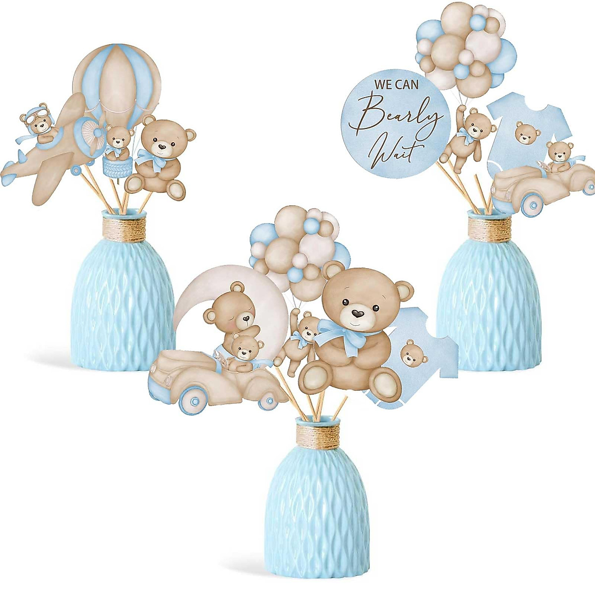 Zliisang 16Pcs Bearly Wait Baby Shower Cake Toppers We Can Bearly Wait Baby Shower Centerpieces Cake Toppers Decorations Boy Bear Baby Shower Party Decorations Bear Cake Toppers Decorations