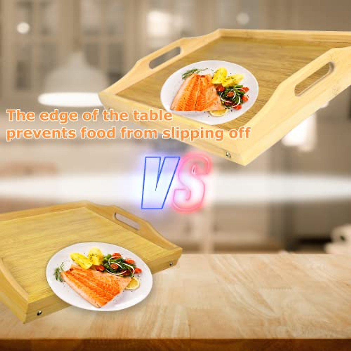 Bed Tray Table with Folding Legs, Bamboo Breakfast Food Lap Tray for Eating, Bed, Sofa, Working, Drawing, Kitchen Platters Desk Foldable Serving Bed Tray with Handles Laptop Computer Snack Tray Table