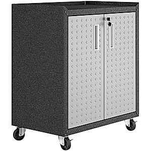 Pemberly Row Metal 2 Door Mobile Garage Storage Cabinet with Lock in Gray