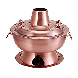 Chafing Dishes Vintage Hot Pot & Shabu,Old Beijing Copper Hot Pot Instant-Boiled Mutton,Chinese Cooker Traditional Stew Pot Soup Pot for Cook Cooking (Color : Brass, Size : 24cm)