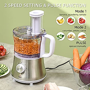 HOMCOM 2 in 1 Blender, Food Processor Combo for Chopping, Slicing, Shredding, Mincing, Pureeing for Vegetable, Meat and Nuts, 500W 5-Cup Bowl, 1.5L Blender Jug, 3 Blades
