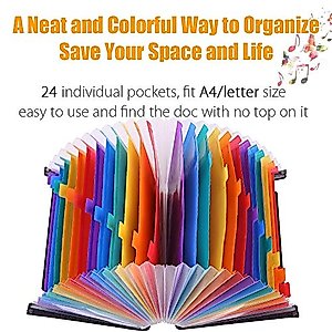 TriMagic Accordian Alphabetical File Organizer, Expanding Accordion Filing File Folder Organizer with 24 Pockets, A-Z Expandable Paperwork Paper Keeper Invoice Receipt Bill Document File Box