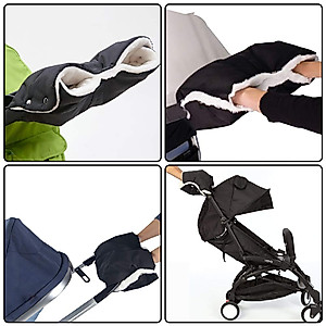COCODE Baby Pushchair/Pram/Stroller/Buggy/Baby Carriage Fleece Hand Muff/Hand Gloves/Hand Warmer Waterproof Windproof Anti-Freeze Extra Thick Pram Accessories Baby Stroller Gloves, Black