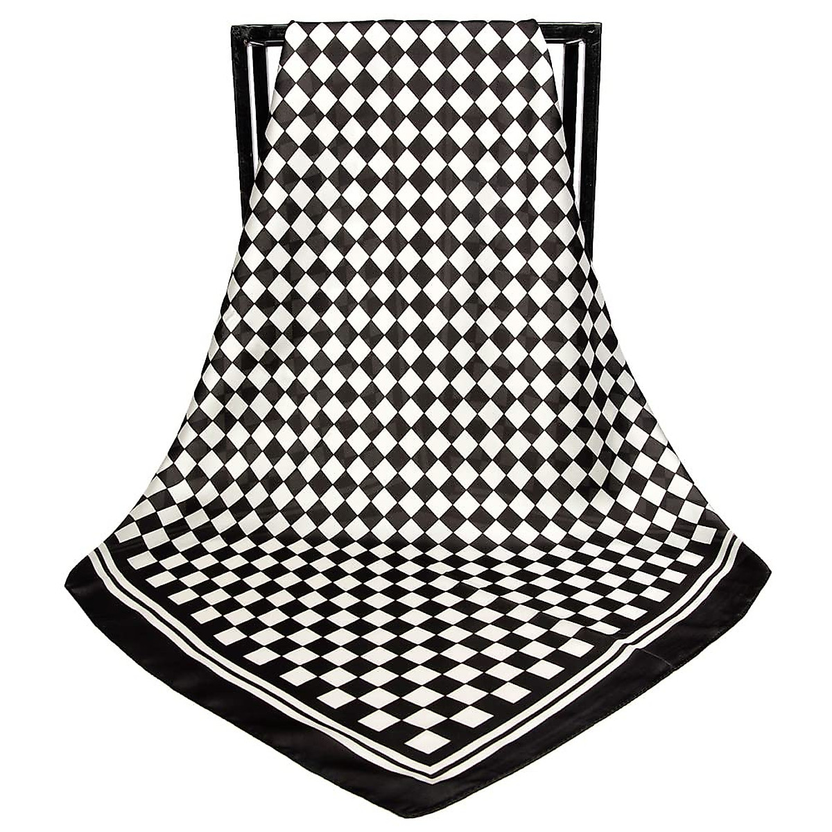 NaSoPerfect 27 inch Silk Feeling Scarf Square Satin Head Scarf Fashion Checkerboard Print Neck Scarfs for Women Black and White