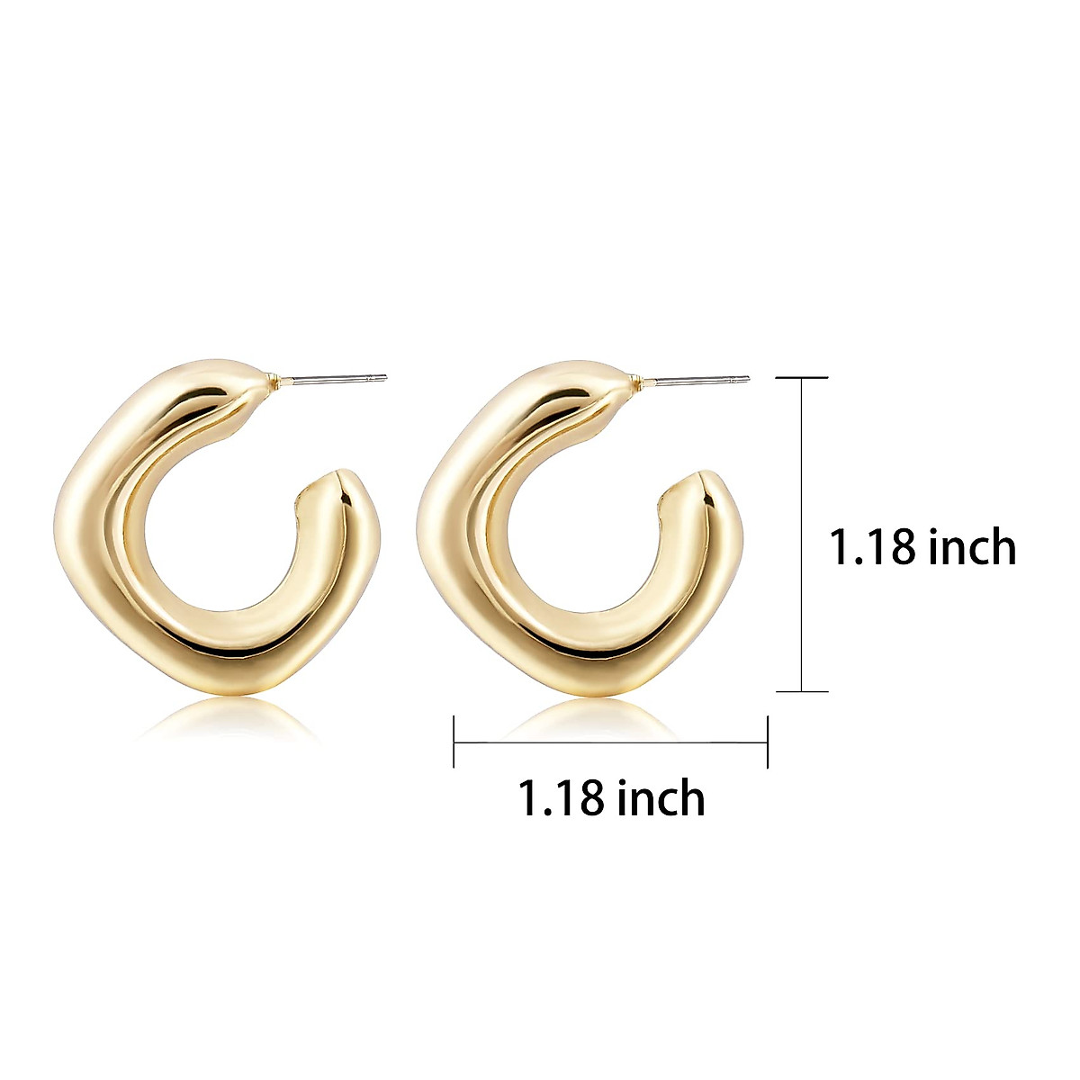 Chunky Gold Hoop Earrings, Small Gold Hoop Earrings for Women 14K Real Gold Plated Thick Open Hoops Lightweight