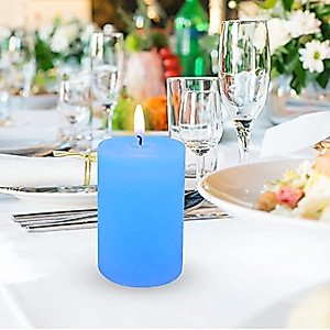 MISSYO 12 Pack 2x3 Inch Light-Blue Pillar Candles, 24 Hours Dripless Smokeless Unscented Candles for Home Weddings Restaurant Spa Church