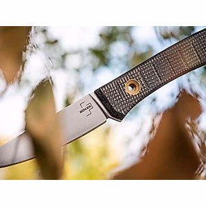 Boker Plus Bark Beetle - 3.62" 1095 Matte Coated Carbon Steel Blade with Olive Green Canvas Micarta Scales and Leather Sheath Designed by Sandor Hegyes - 02BO039