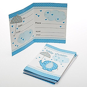 Unique Baby Shower Elephant Party Invitations, 5.5” x 4”, Blue