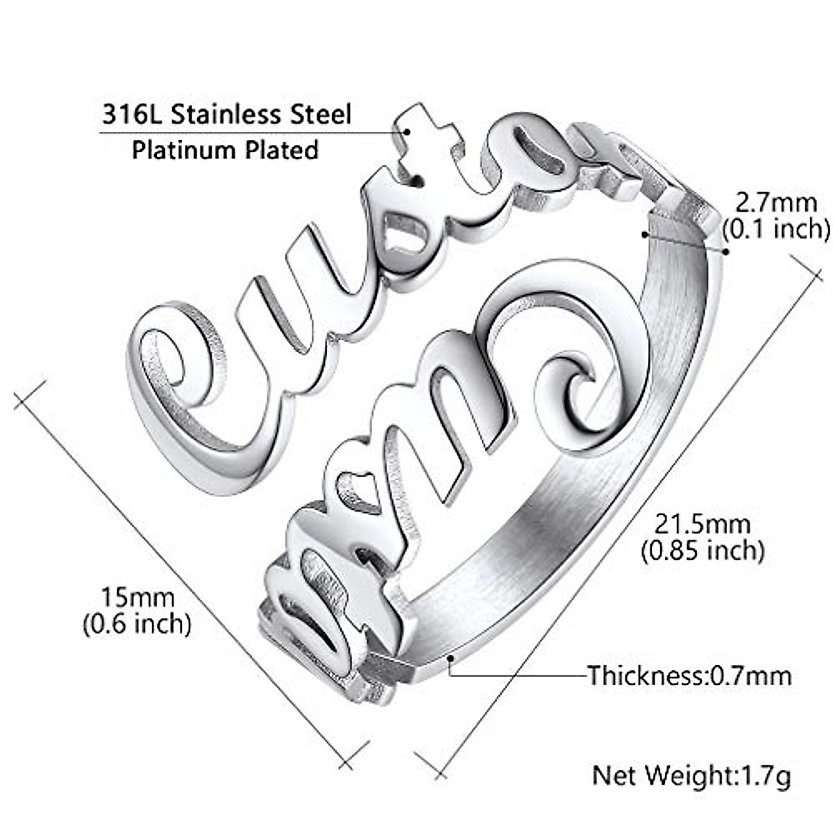 Custom4U 2 Name Rings Personalized for Women