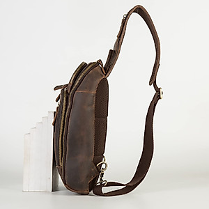 Leather Sling Bag for men,Full Grain Leather Crossbody Bag Shoulder Bag for Men Vintage Backpack Women fit 11 inch ipad Dark Brown