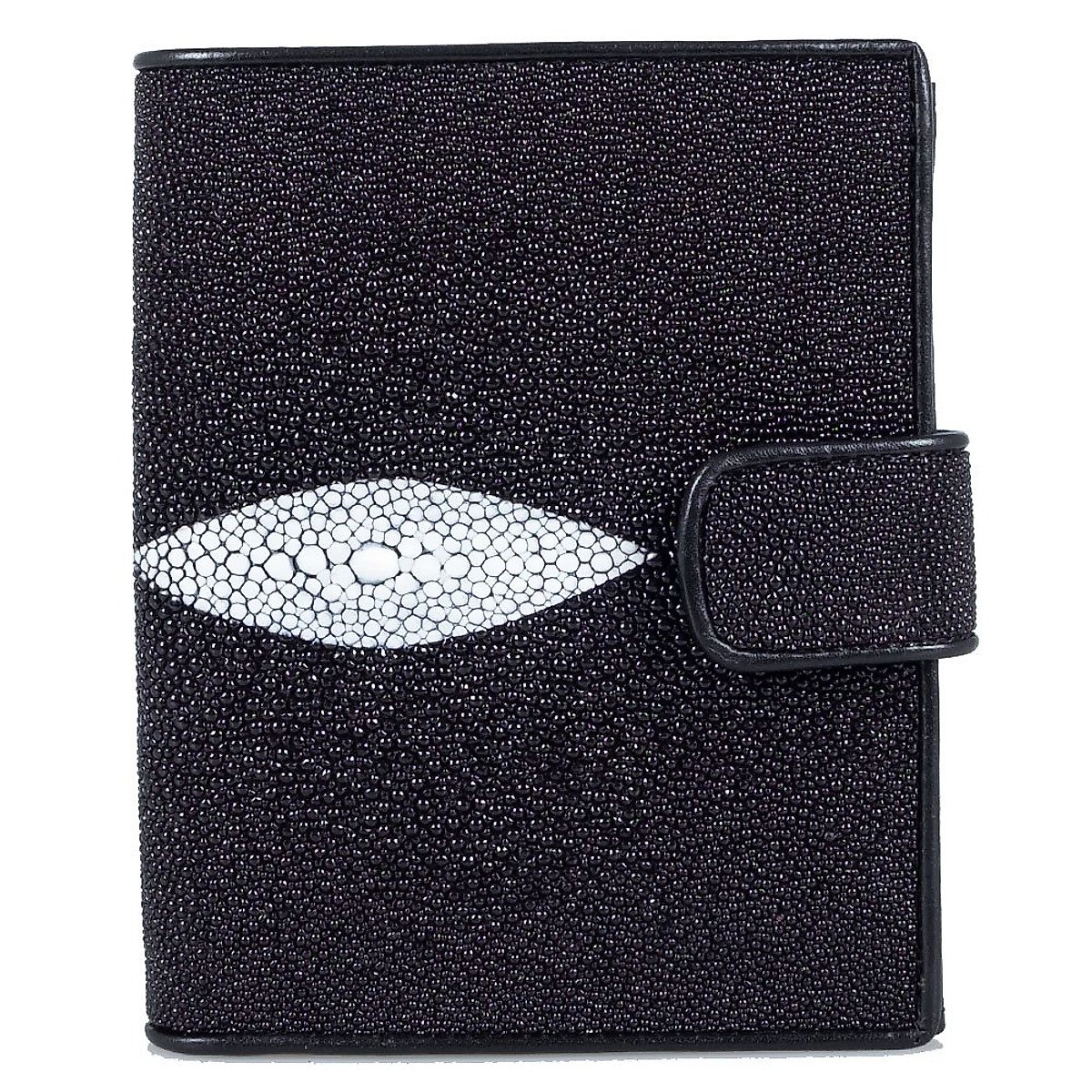 Genuine Stingray Leather Business Window Card Men Black Bifold Snap Coin Wallet