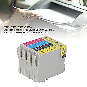 4PCS Ink Cartridge Colorfast Large Capacity BK C M Y Printer Ink Cartridge Combo Pack ABS Material for Printer Printing Documents (T0631/T0632/T0633/T0634)