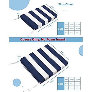 LUSWEET Waterproof Patio Chair Seat Covers Navy Stripes Simple Blue and White 2 Pack Outdoor Cushion Covers,Removable Cushion Slipcovers for Dining Room,Garden,Beach 20x18x4 Inch