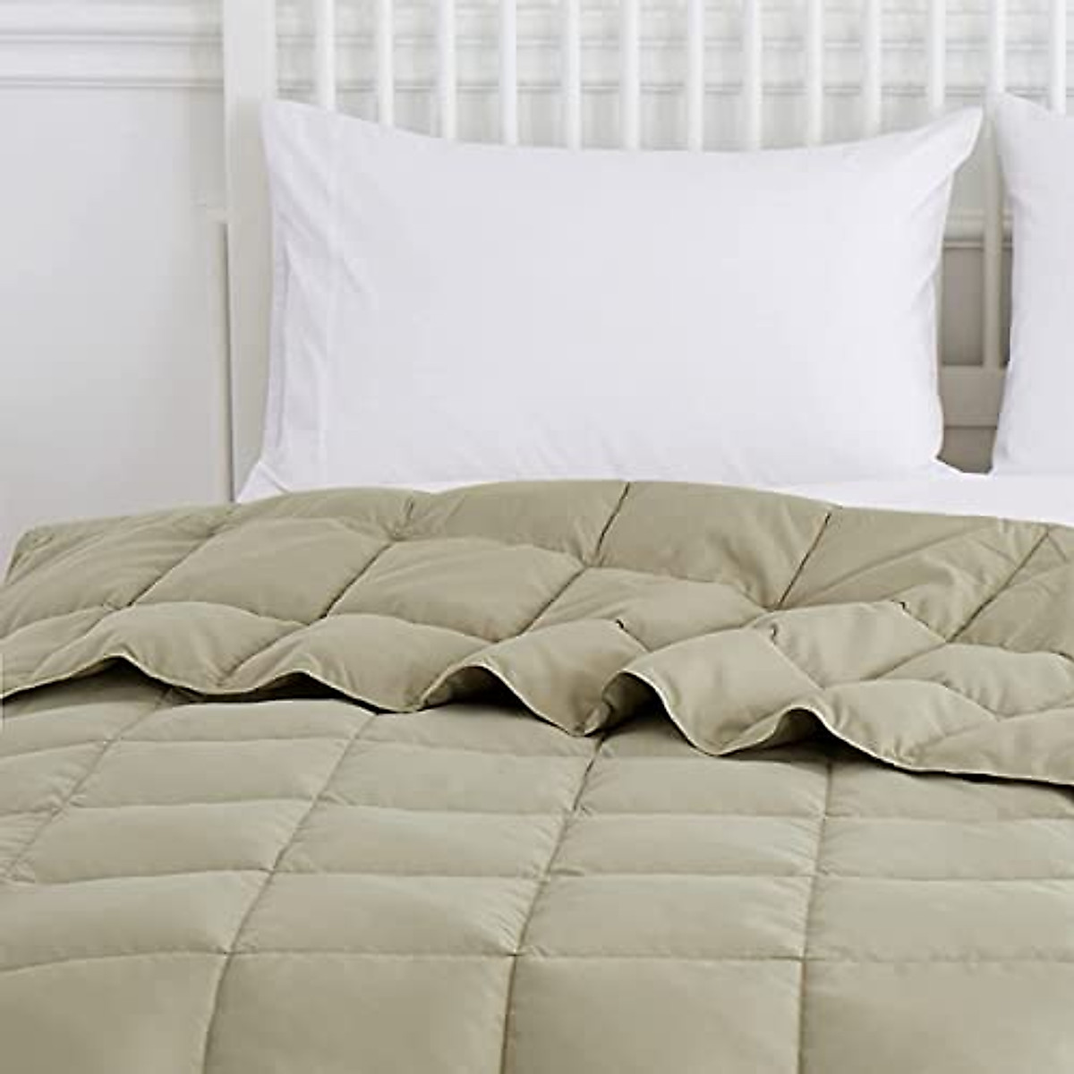 Natural Goose Down Throw Blanket for Couch,Bed Comforter,Sofa Blanket Throw,Outdoor Blanket,Lightweight Down Comforter with Peach Skin Fabric,Reversible Lap Down Blanket Gifts,50"X70",Beige Blanket