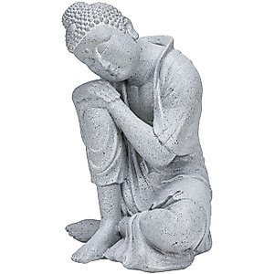TERESA'S COLLECTIONS Natural Concrete Buddha Statues Meditation Decor, Small Meditating Buddha Zen Decor Resin Figurine for Indoor Home Table Desk Sand Tray Yoga Room Garden Outdoor Decorations, 7.9"
