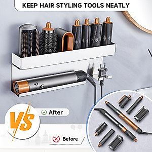 Storage Hair Dryer Holder for Curling Iron Wands Accessories, Hair Straightener Holder, Wall Mount Hair Tool Organizer for Styler Attachments,Stainless Steel Curling Iron Holder Organizer for Bathroom