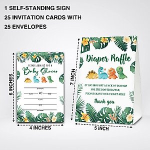 Woodland Baby Shower Set, 25 Invitation Cards With Envelopes (4" x 6") - 1 Diaper Raffle Self-Standing Sign With 25 Game Cards & 25 Book Request Cards - a05-2