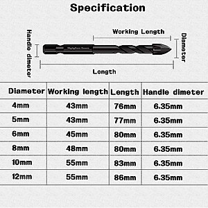 10PC 3/16 inch Black Concrete Drill Bit Set, Mgtgbao 5MM Masonry Drill Bits for Tile,Brick, Plastic and Wood,Tungsten Carbide Tip Best for Wall Mirror and Ceramic Tile on Concrete and Brick Wall