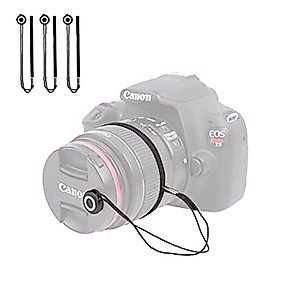 Foto&Tech Camera Lens Cap Keeper Holder with Elastic String Anti-Loss. Compatible with Canon, Nikon, Sony, Panasonic, Fujifilm, Pentax, Sigma DSLR SLR Evil Mirrorless Cameras Video Cameras (3 Pack)