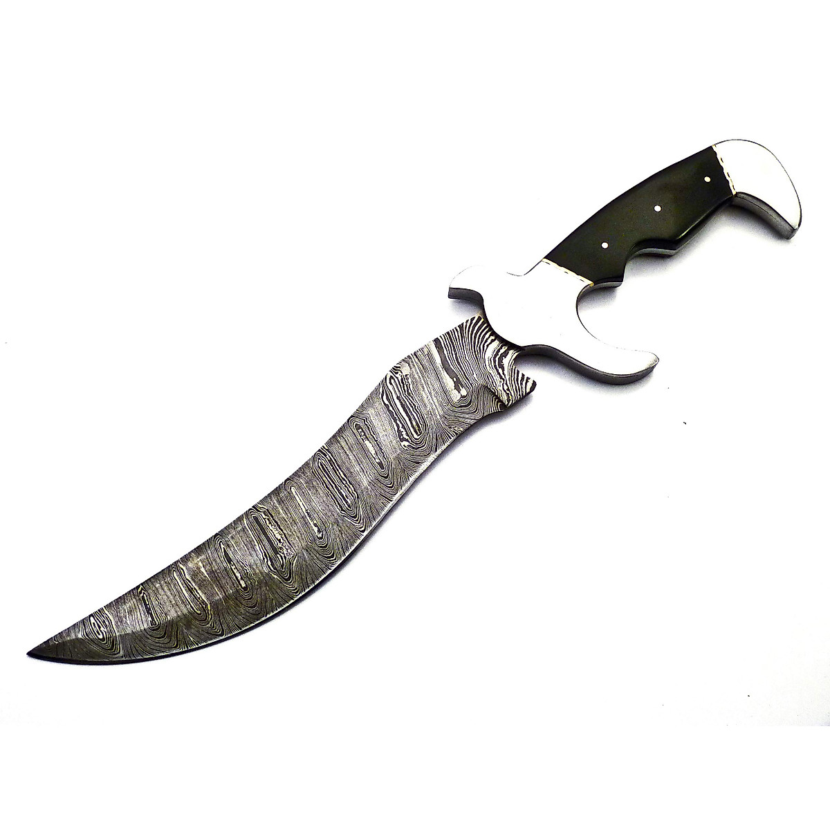 Skokie Knives Custom Hand Made Damascus Steel Hunting Knife Handle Bull Horn With Steel Bolster Bowie Black (NB)