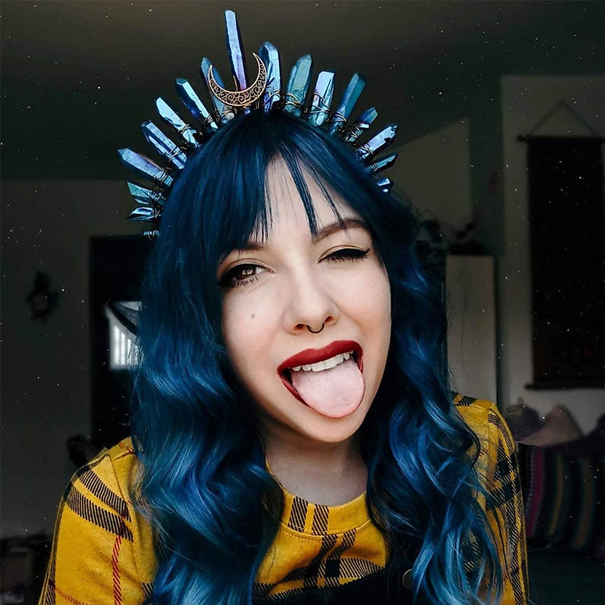 HAIMEIKANG Raw Crystal Quartz Crown Headband Handmade Tiara Natural Stone Headband for Woman Wedding and Parties (Black)