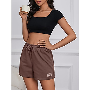 MakeMeChic Women's Casual Drawstring Waist Sweat Shorts Running Track Shorts A Mocha Brown S