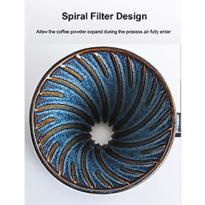 Ceramic Coffee Dripper Filter 60 Angle Tapered 02-4Cup Pour Over Coffee Ceramic Hand Brew Coffee Cup Retro Filter Set Reusable Portable Coffee Maker (2/4 People Large - Sky Blue)