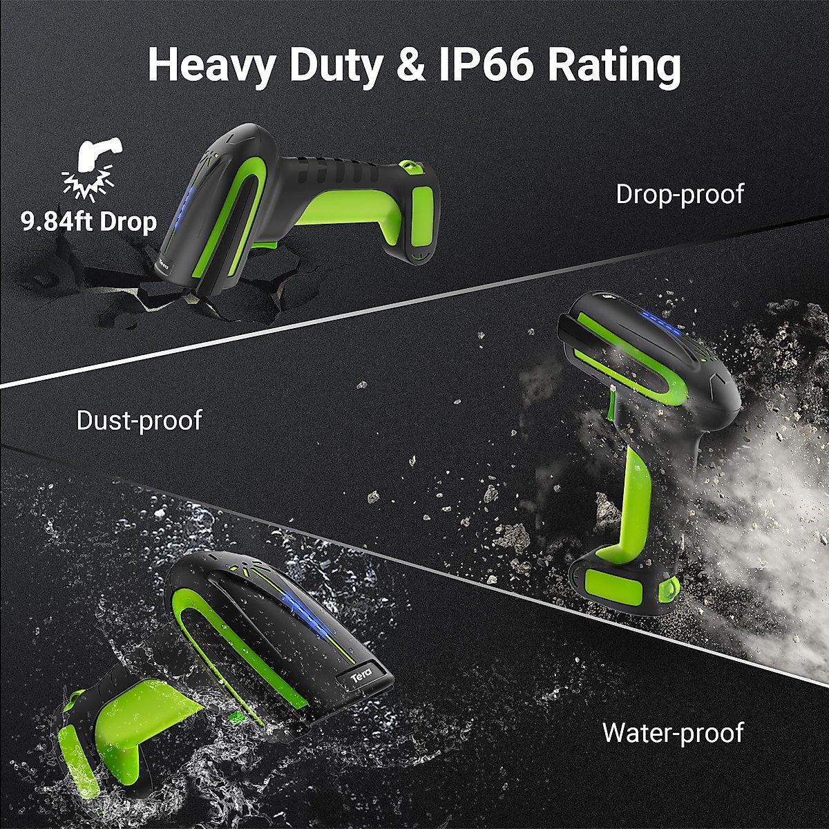 Tera Barcode Scanner Wireless 2D QR with Stand: Pro Version Battery Level Indicator 2500mAh Industrial Grade Bar Code Reader Works with Bluetooth 2.4G for Windows Mac Android iOS 8100 Pro Green