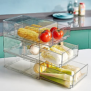 HOMEREFROM Stackable Organizer Drawer, Clear Plastic Storage Box, Pull-Out Bin, Home, Office, Closet & Shoe Organization, BPA-Free, Food/Fridge/Freezer Safe (Clear)