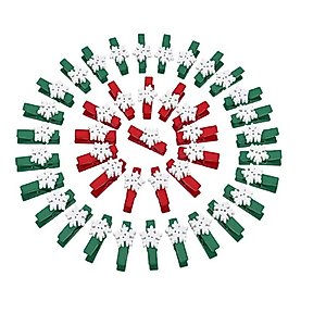 Souarts 50pcs Christmas Clips Snowflake Clothespins Mini Clothes Pins Christmas Wooden Photo Clips Red Green Tiny Wood Clips for Hanging Christmas Cards Paper Crafts