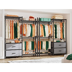 REIBII Garment Rack Clothing Rack for Hanging Clothes 150+ Load 650lbs Freestanding Wardrobe Closet with 2 Drawers, 3 Hanging Rods Clothes Rack for Extra Closet Space, 15.9" D x 46.5" W x 70.9" H