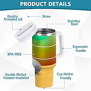 RPLIFE Chic Volleyball Court Orange 40 Oz Tumbler with Handle and Straw, 30 Oz Tumbler with Handle, Travel Coffee Tumbler