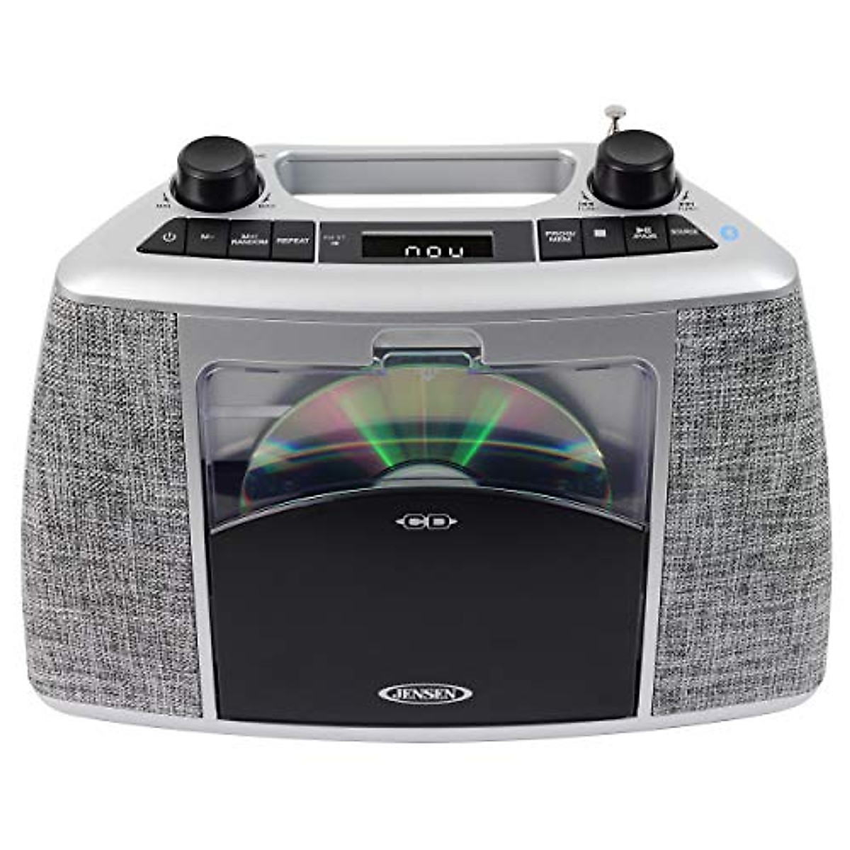 Jensen Home CD Player System Sport Handle + Bluetooth Boombox Portable Bluetooth Music System with CD Player +CD-R/RW & FM Radio with Aux-in & Headphone Jack Line-in (CD-565SL Black/Silver)