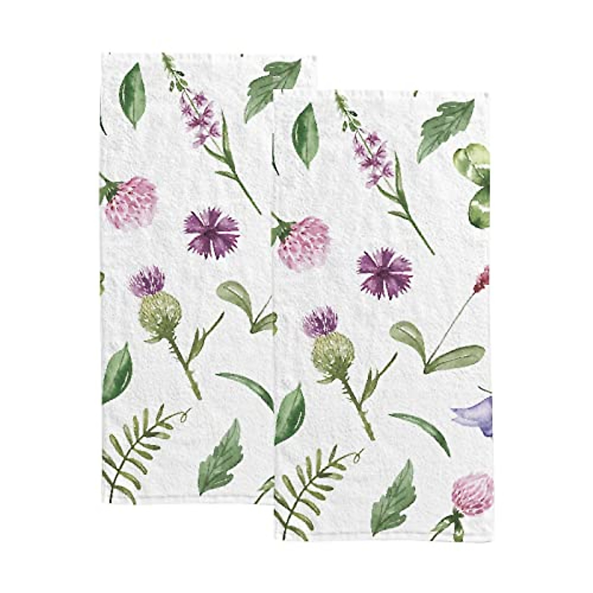 Vantaso Bath Hand Towels Set of 2 Purple Wild Flowers Soft and Absorbent Washcloths Kitchen Hand Towel for Bathroom Hotel Gym Spa