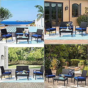 OLYMSOLD Patio Conversation Sets, 4 Piece Patio Furniture Set, Rattan Patio Furniture Sets, Outdoor Conversation Sets, Wicker Patio Furniture Set, Balcony Furniture Set