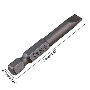 CNBTR 5cm Length S2 Alloy Steel Hex Shank Magnetic Flat Head Slotted Tip Screwdriver Bits 1/4inch Drive Pack of 6