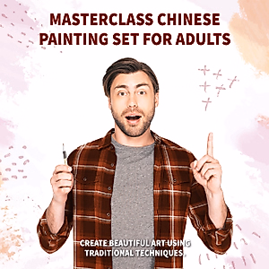 SpiceBox Masterclass Chinese Brush Painting Kit for Adults, DIY Learn to Paint Arts and Crafts Hobby Set, Includes Watercolor Paints, Book, Paintbrushes, Ink Stone, Ink Stick, Sketch Pad