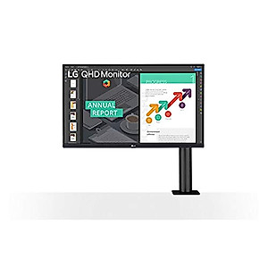 LG 27” 27BN88Q-B Ergo IPS QHD Monitor (2560x1440) with Ergonomic Stand & C-Clamp, USB Type-C™, DCI-P3 95% (Typ.), HDR10 and AMD FreeSync™