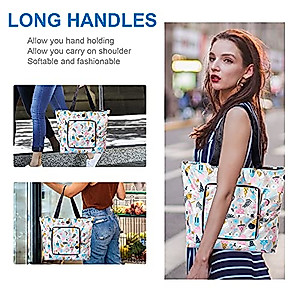 Aflngle 2-Pcs Reusable Grocery Bags with Handles Foldable Washable Shopping Bags Waterproof Large Capacity Shopping Tote Bag