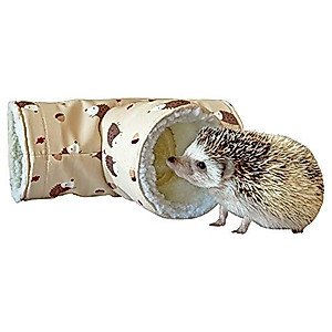 Handmade Fleece 3-Way Small Animal Tunnel Collapsible Pet Play Toy Tunnel Tube for Dwarf Rabbit Hamster Guinea Pig Toys Chinchilla Sugar Glider Hedgehog Hideout Cave (Beige)